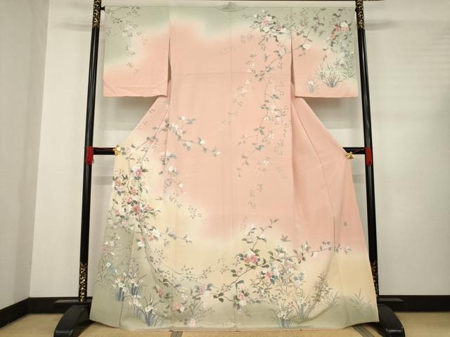 平和屋着物●訪問着　友禅　作家物　枝垂れ花文　暈し染め　正絹　逸品　AABC8149ck