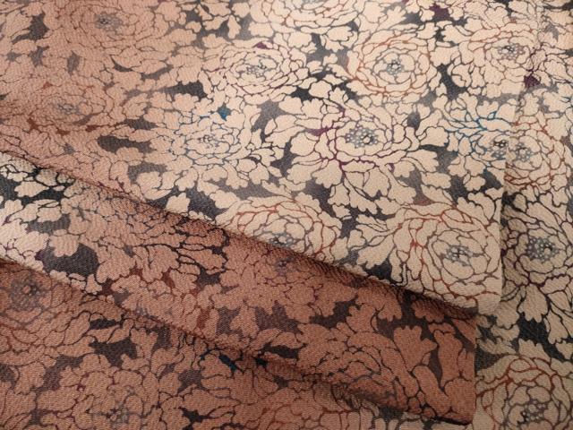 平和屋着物●上質な小紋　型染め　花尽くし間道　鬼しぼ縮緬　正絹　逸品　AABC8646ck