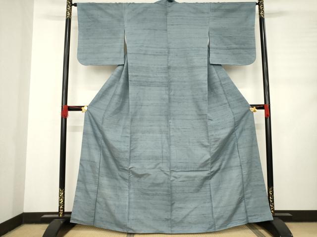 平和屋着物●上質な紬　霞文　鉛色　三越扱い　正絹　逸品　AABC8655ck