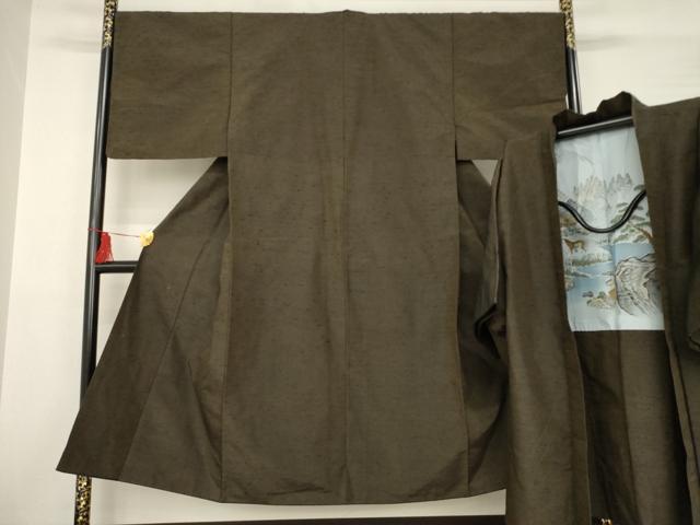 平和屋着物●男性　紬　アンサンブル　赤墨色　正絹　逸品　AABC8665ck