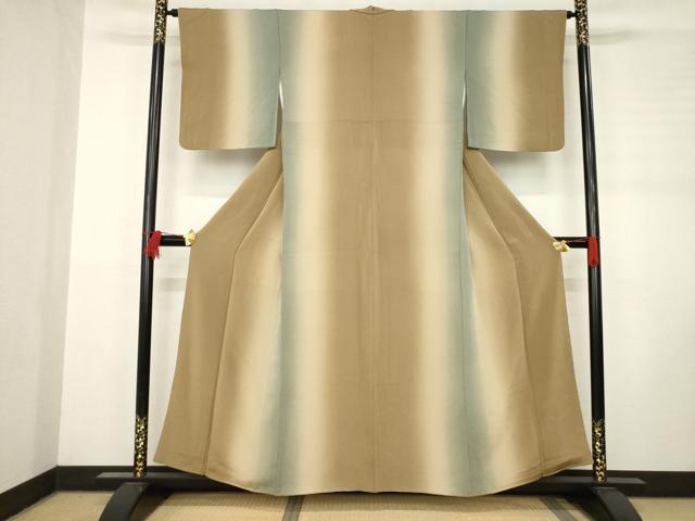 平和屋着物●上質な小紋　間道　暈し染め　鬼しぼ縮緬　正絹　逸品　AABC8680ck