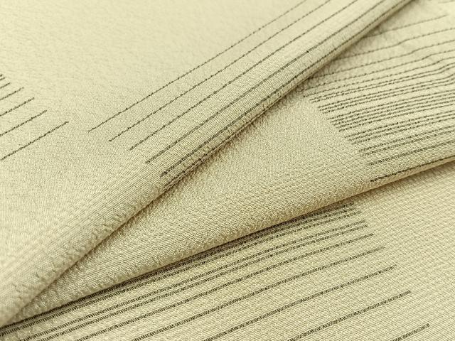 平和屋着物▽本塩沢　単衣　横段文　正絹　逸品　AABC8683jh