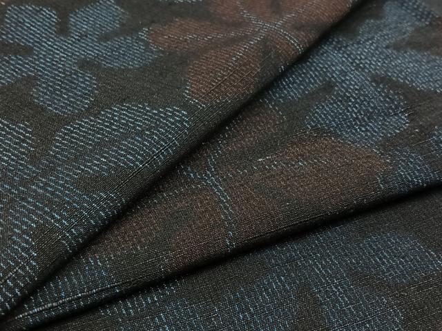 平和屋着物▽上質な紬　単衣　草葉文　正絹　逸品　AABC8685jh