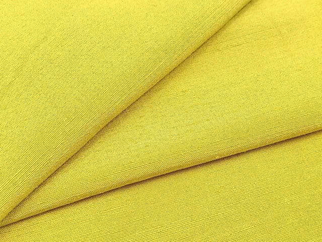 平和屋着物▽上質な紬　単衣　刈安色　正絹　逸品　AABC8689jh