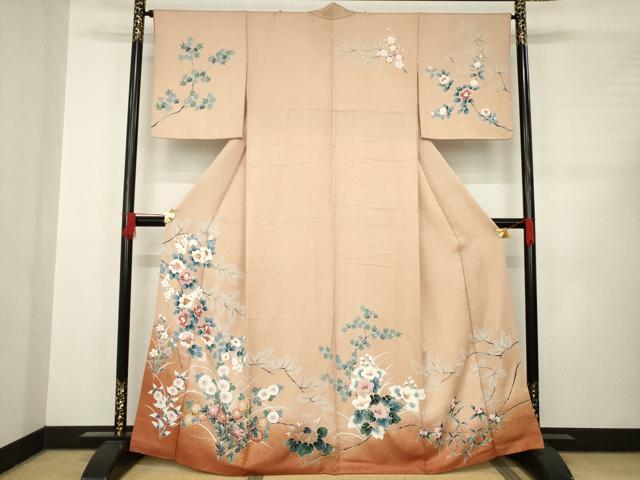 平和屋着物●訪問着　枝花文　暈し染め　正絹　逸品　AABC9201ck