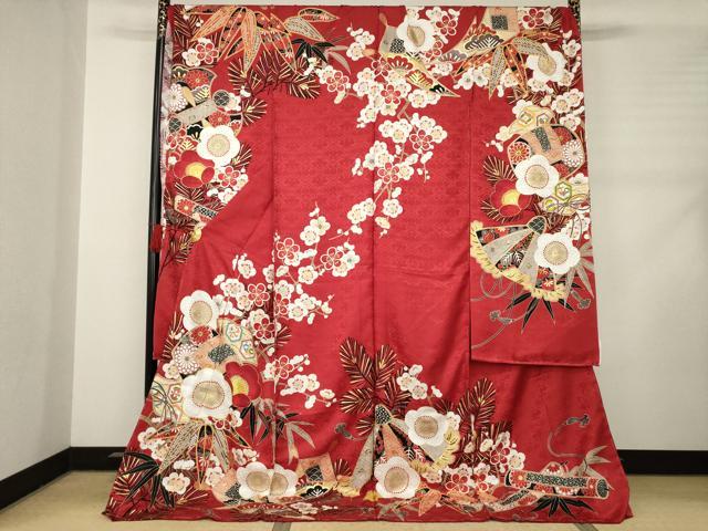 平和屋着物●豪華振袖　駒刺繍　松竹梅吉祥花文　金彩　仮絵羽　逸品　未使用　AABC9208ck