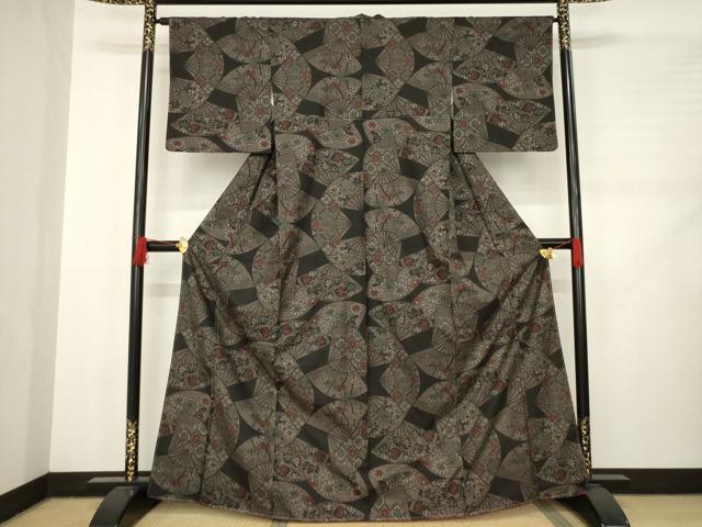 平和屋着物●本場大島紬　一元絣　扇面吉祥花文　正絹　逸品　未使用　AABC9244ck