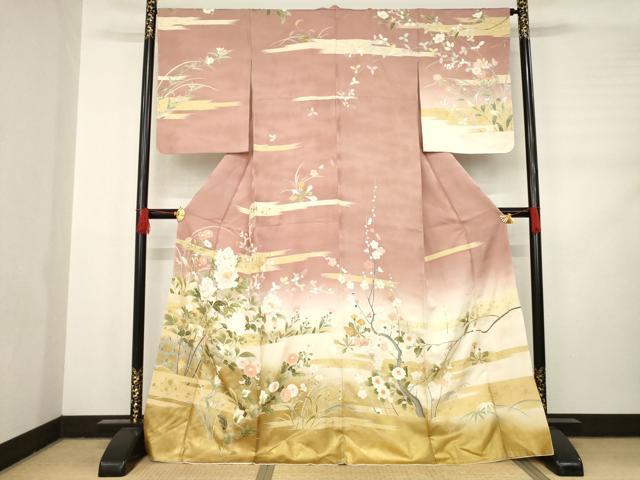 平和屋着物●訪問着　友禅　刺繍　草花文　金彩　正絹　逸品　AABC9247ck