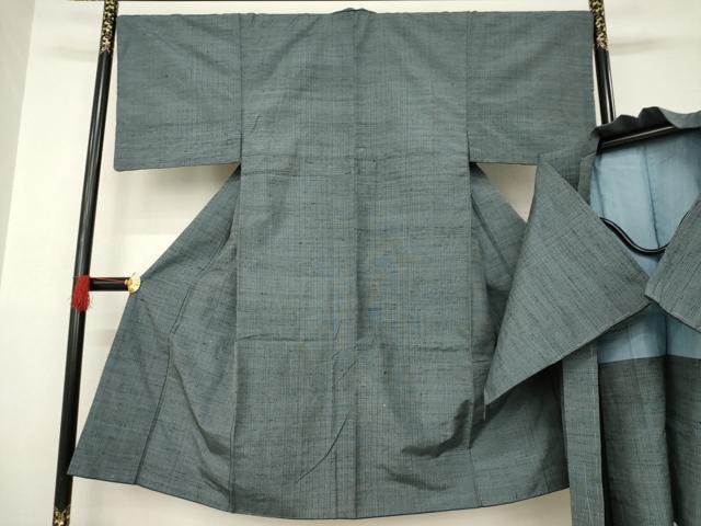 平和屋着物●男性　紬　アンサンブル　網代織　正絹　逸品　AABC9261ck