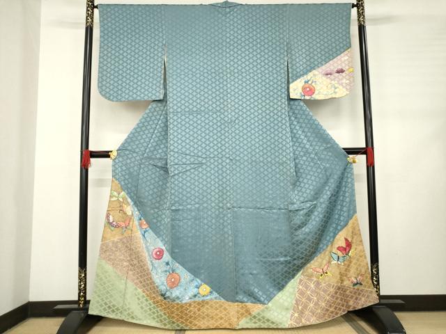 平和屋着物●訪問着　刺繍　花蝶唐草文　金糸　金彩　正絹　逸品　AABC9267ck
