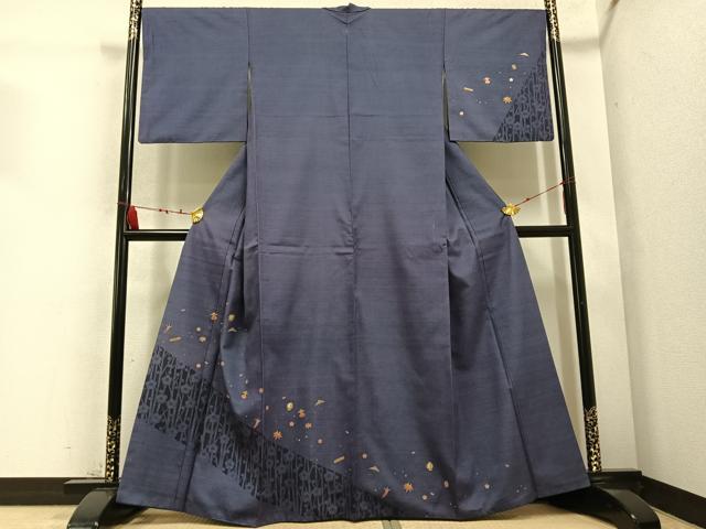 平和屋着物●訪問着　紬地　枝梅宝尽くし　金彩　正絹　逸品　AABC9286ph