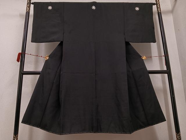 平和屋着物●男性　黒紋付　正絹　逸品　AABC9332ph