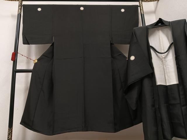 平和屋着物●男性　黒紋付　羽織セット　正絹　逸品　AABC9334ph