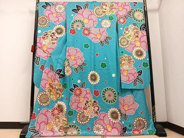 平和屋着物●豪華振袖　舞花文　金彩　ロング丈　正絹　逸品　AABC9342ph