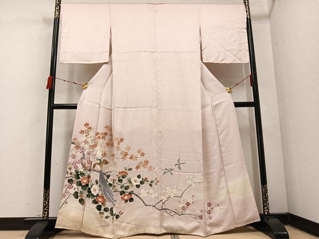 平和屋着物●色留訪問着　花鳥文　暈し染め　金糸　正絹　逸品　AABC9348ph