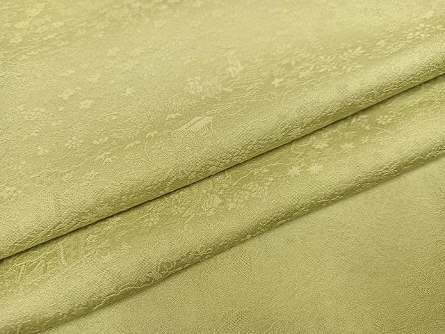 平和屋着物●上質な色無地　人物草花地紋　若菜色　正絹　逸品　AABC9352ph