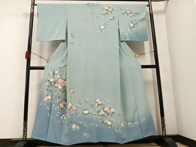 平和屋着物●十日町友禅作家　阿部佳雪 　訪問着　枝花文　暈し染め　正絹　逸品　AABC9356ph