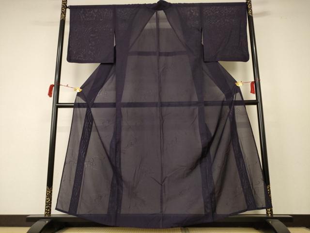 平和屋着物＊夏物　色無地　絽　萩紋紗　黒紅色　正絹　逸品　AABC9366jd