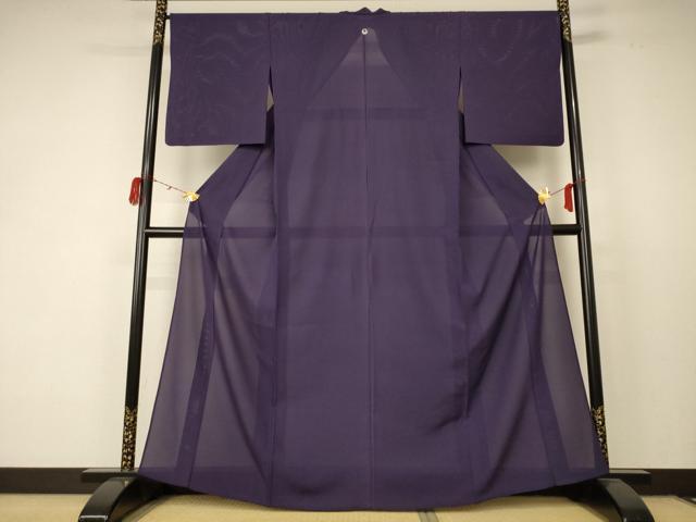 平和屋着物＊夏物　色無地　絽　滅紫色　正絹　逸品　AABC9369jd