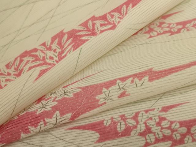 平和屋着物＊夏物　小紋　絽　草葉文　洗える着物　AABC9387jd