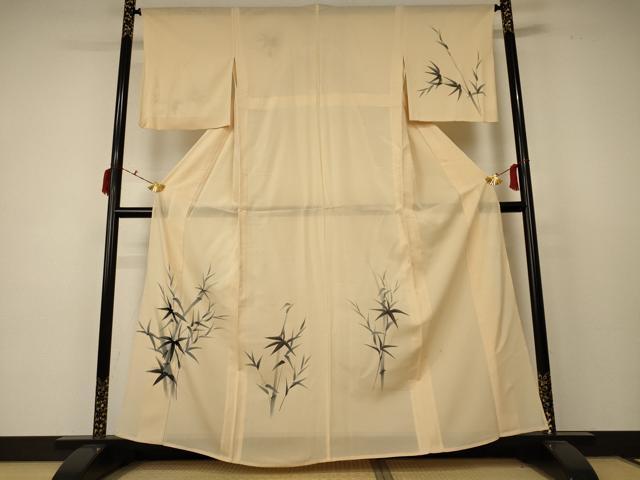 平和屋着物＊夏物　訪問着　絽　手描き　笹竹文　正絹　逸品　AABC9388jd