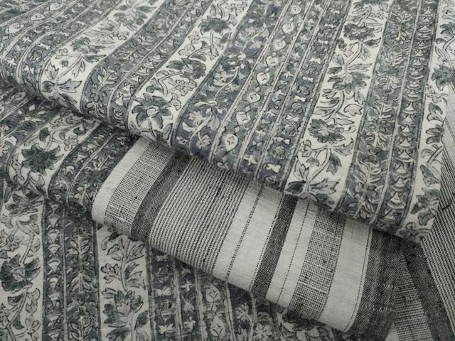 平和屋着物●上質な小紋　紬地　花唐草間道　正絹　逸品　AABC9443ck