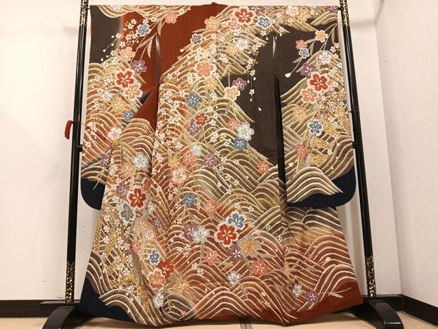 平和屋着物●豪華振袖　絞り　立波花文　暈し染め　金彩　鈴乃屋扱い　正絹　逸品　AABC9646ph