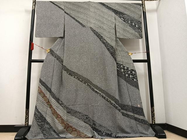 平和屋着物●京友禅作家　外池雅峰　訪問着　花唐草文　たたき染め　ロング丈　正絹　逸品　AABC9651ph