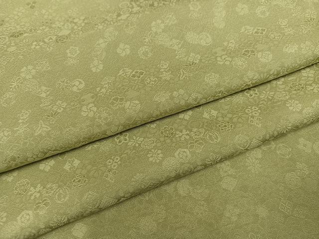平和屋着物●上質な色無地　花地紋　抹茶色　正絹　逸品　AABC9679ph