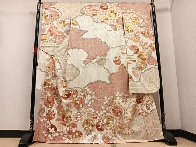 平和屋着物●豪華振袖　駒刺繍　草花丸文　金彩　ますいわ屋扱い　正絹　逸品　AABC9691ph