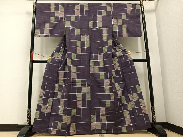 平和屋着物●上質な紬　変わり格子　京王百貨店扱い　正絹　逸品　AABC9699ph