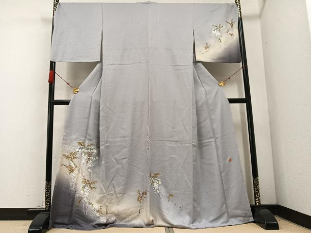 平和屋着物●和紙染染色作家・植村彩弘　訪問着　手描き　藤花房　暈し染め　金彩　やまと誂製　正絹　逸品　AABC9761ph