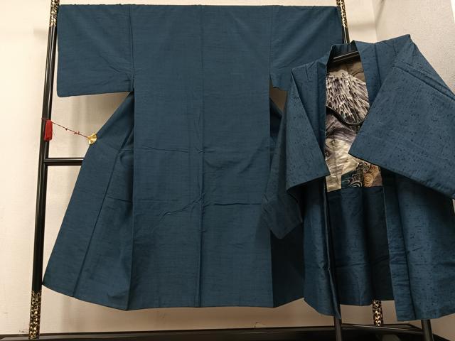 平和屋着物●男性　紬　アンサンブル　色無地　褐返色　正絹　逸品　AABC9771ph