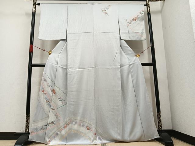 平和屋着物●訪問着　絞り　刺繍　飛鶴草花文　金彩　正絹　逸品　AABC9784ph