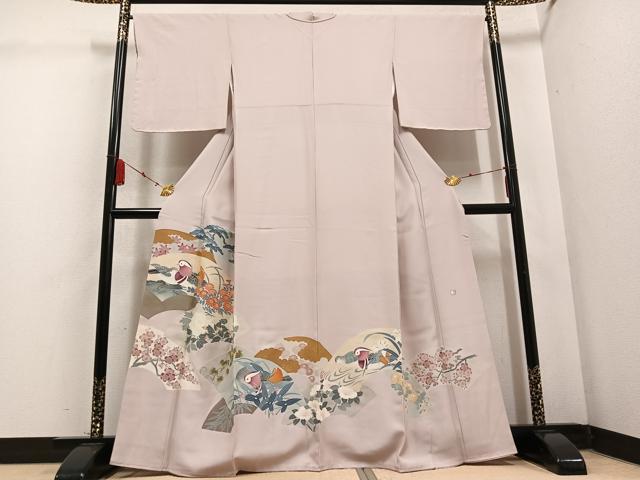 平和屋着物●豪華色留袖　友禅　作家物　地紙鴛鴦草花文　金彩　正絹　逸品　AABC9829ph