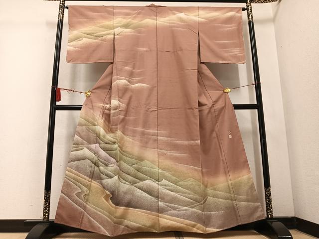 平和屋着物●石川県指定無形文化財 牛首紬 白山工房 手織り 現代の名工 京友禅 村田道宣 訪問着 重山文 暈し染め 逸品 未使用 AABC9836ph