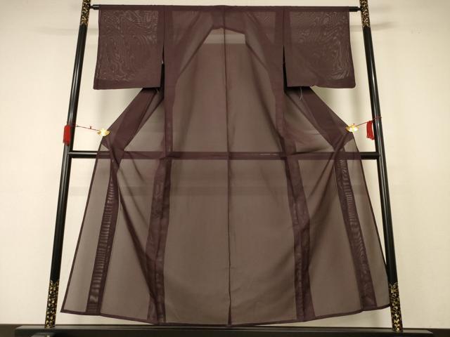 平和屋着物＊夏物　色無地　絽　赤墨色　洗える着物　AABC9849jd