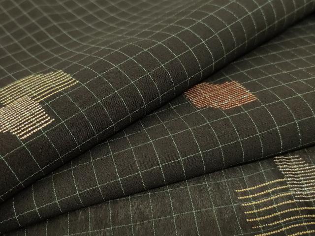 平和屋着物＊夏物　小紋　紗　刺繍　幾何学文様　正絹　逸品　AABC9866jd