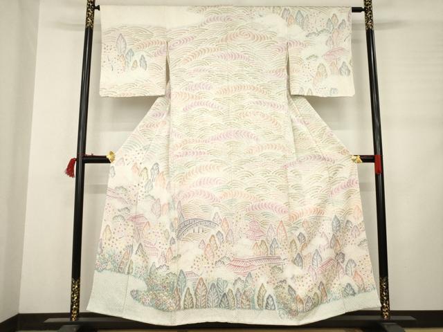 平和屋着物●訪問着　総絞り　風景文　正絹　逸品　AABC9970ck