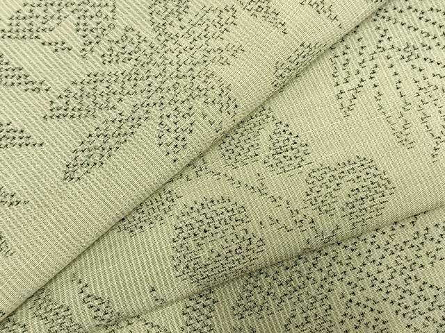 平和屋着物▽上質な紬　単衣　草葉文　正絹　逸品　未使用　AABD0005fy