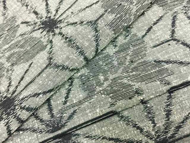 平和屋着物▽上質な紬　単衣　麻の葉文様　正絹　逸品　AABD0041fy