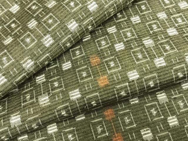 平和屋着物▽上質な紬　単衣　幾何学文様　正絹　逸品　AABD0044fy