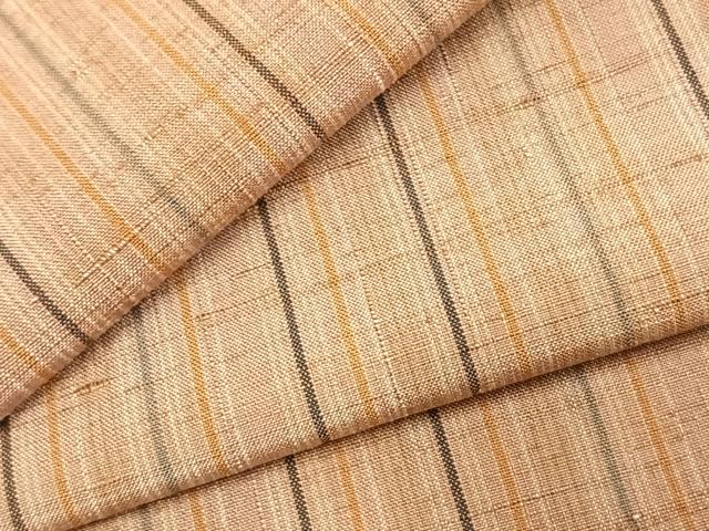 平和屋着物▽上質な紬　単衣　縞　正絹　逸品　AABD0059fy