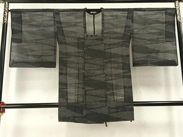 平和屋着物▽道行コート　スリーシーズン　春夏秋　塵除け　幾何学文様　ロング丈　正絹　逸品　AABD0065fy