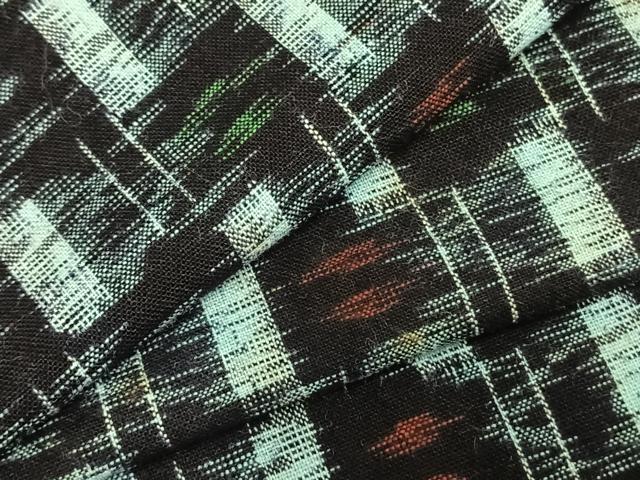 平和屋着物▽久留米絣　単衣　市松文様　綿　逸品　AABD0066fy