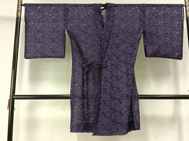 平和屋着物▽道中着　スリーシーズン　春夏秋　塵除け　総レース　草花地紋　本紫色　ロング丈　洗える着物　AABD0075fy