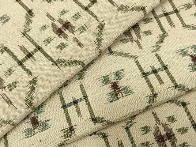 平和屋着物▽上質な紬　単衣　幾何学文様　正絹　逸品　AABD0079fy