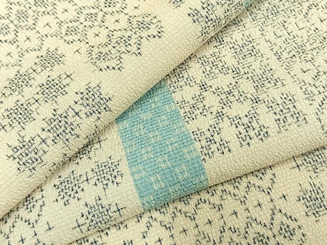 平和屋着物▽本塩沢　単衣　幾何学文様　正絹　逸品　未使用　AABD0085fy