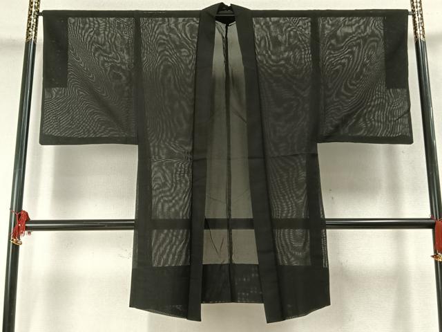 平和屋着物▽男性　長羽織　スリーシーズン　春夏秋　塵除け　黒地　正絹　逸品　AABD0086fy