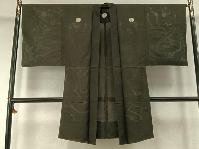 平和屋着物▽男性　黒紋付　長羽織　スリーシーズン　春夏秋　千歳茶色　正絹　逸品　AABD0087fy